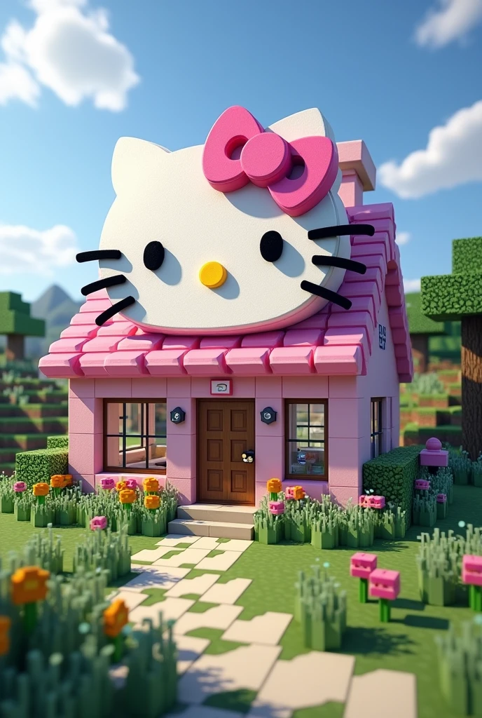 Build me a Minecraft house hello kitty - SeaArt AI
