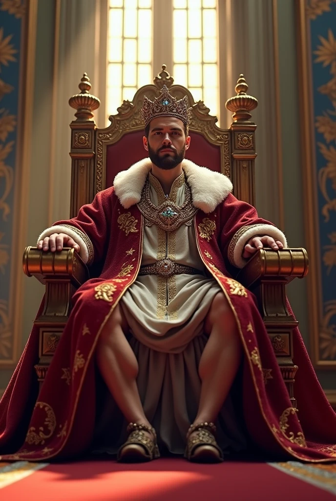 The king is sitting on a chair - SeaArt AI