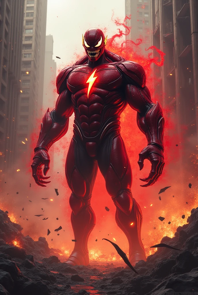 The image of Venom wearing the Flash superhero outfit with a terrifying ...