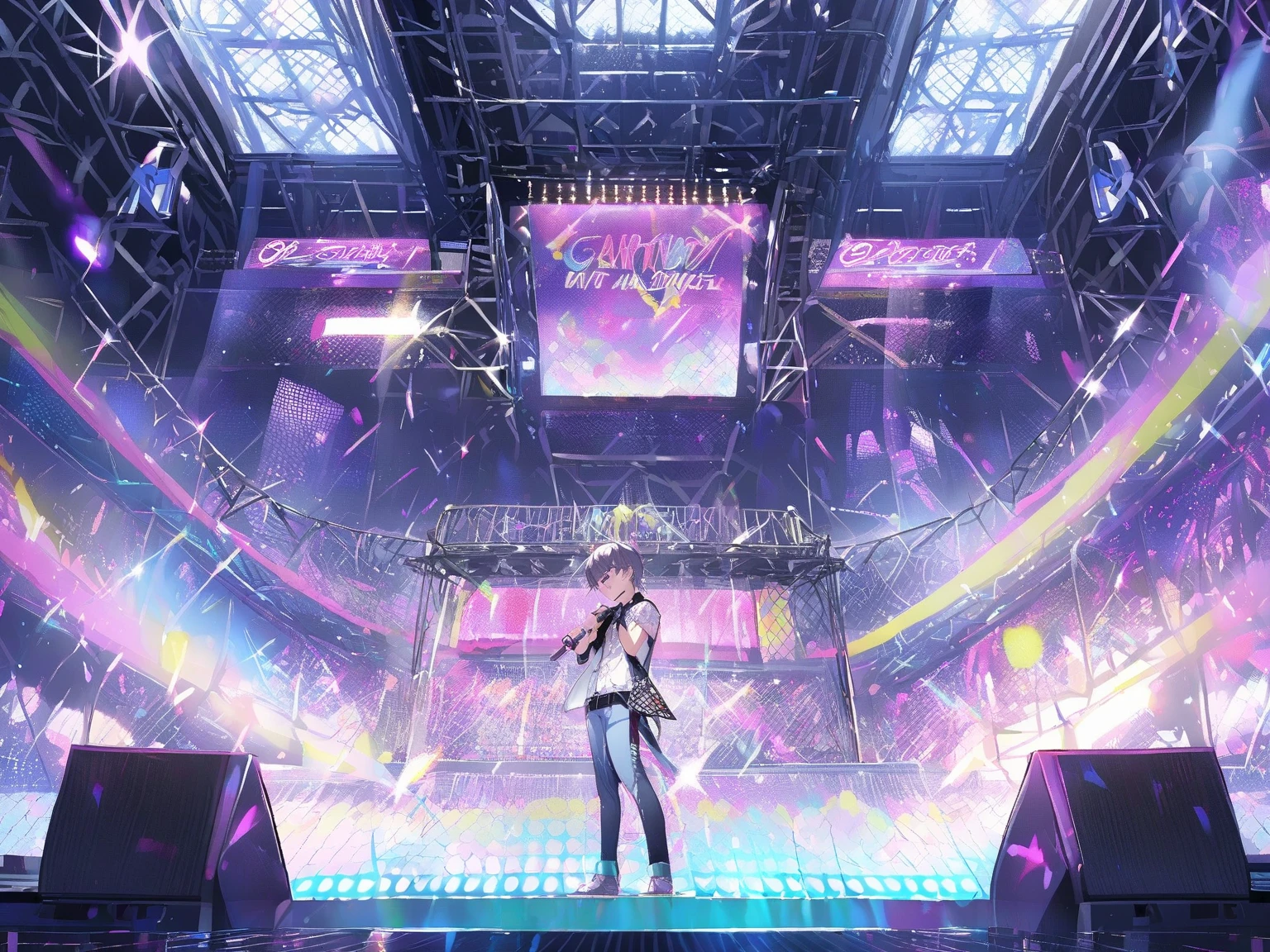 concert stage male is cool stand mic sing - SeaArt AI