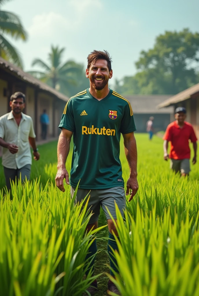 A realistic image of a man who looks like Lionel Messi, wearing his ...