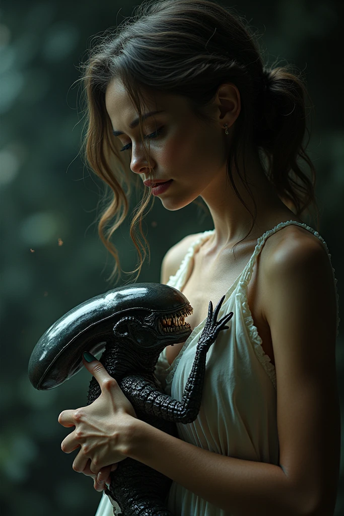 A woman breast feeding alien xenomorph - SeaArt AI