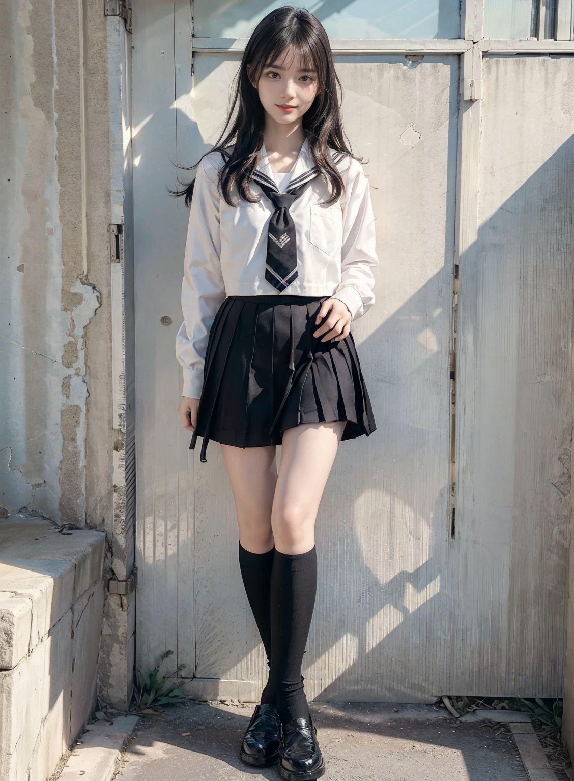 Arafed asian woman in a skirt and a white shirt posing for a picture - SeaArt AI