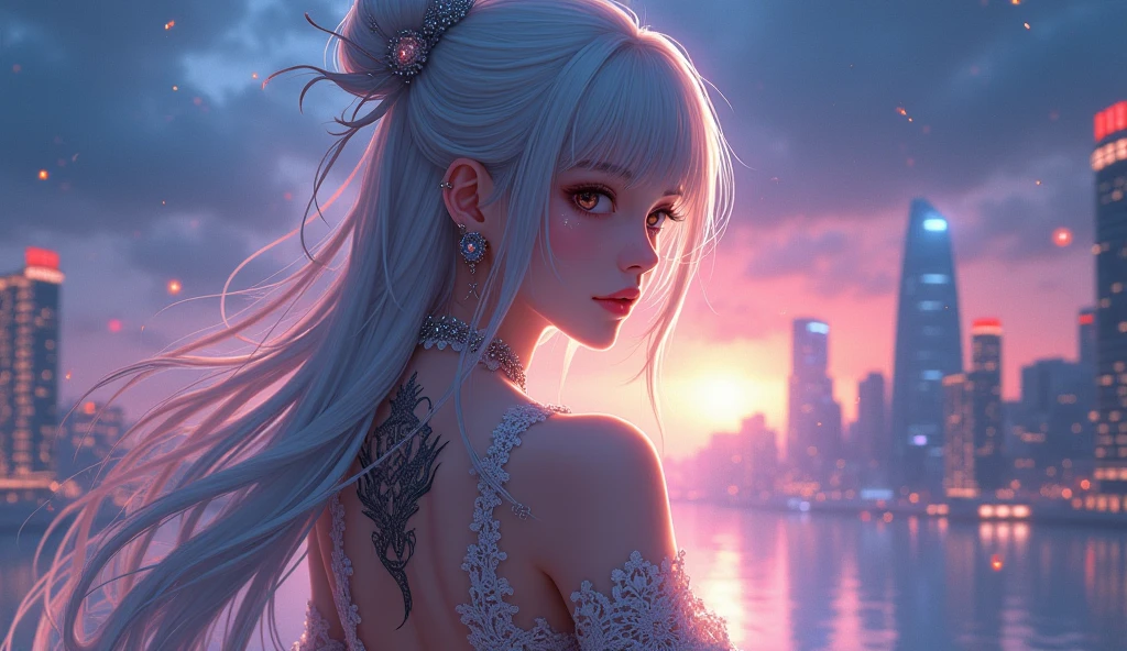 anime girl .., 1girl ，alone， long hair， lace dress ，Jewelry - SeaArt AI