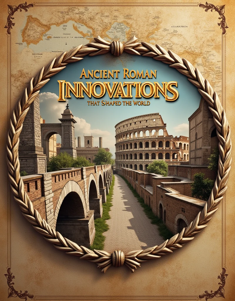 A collage of all five innovations: a Roman road merging into an ...