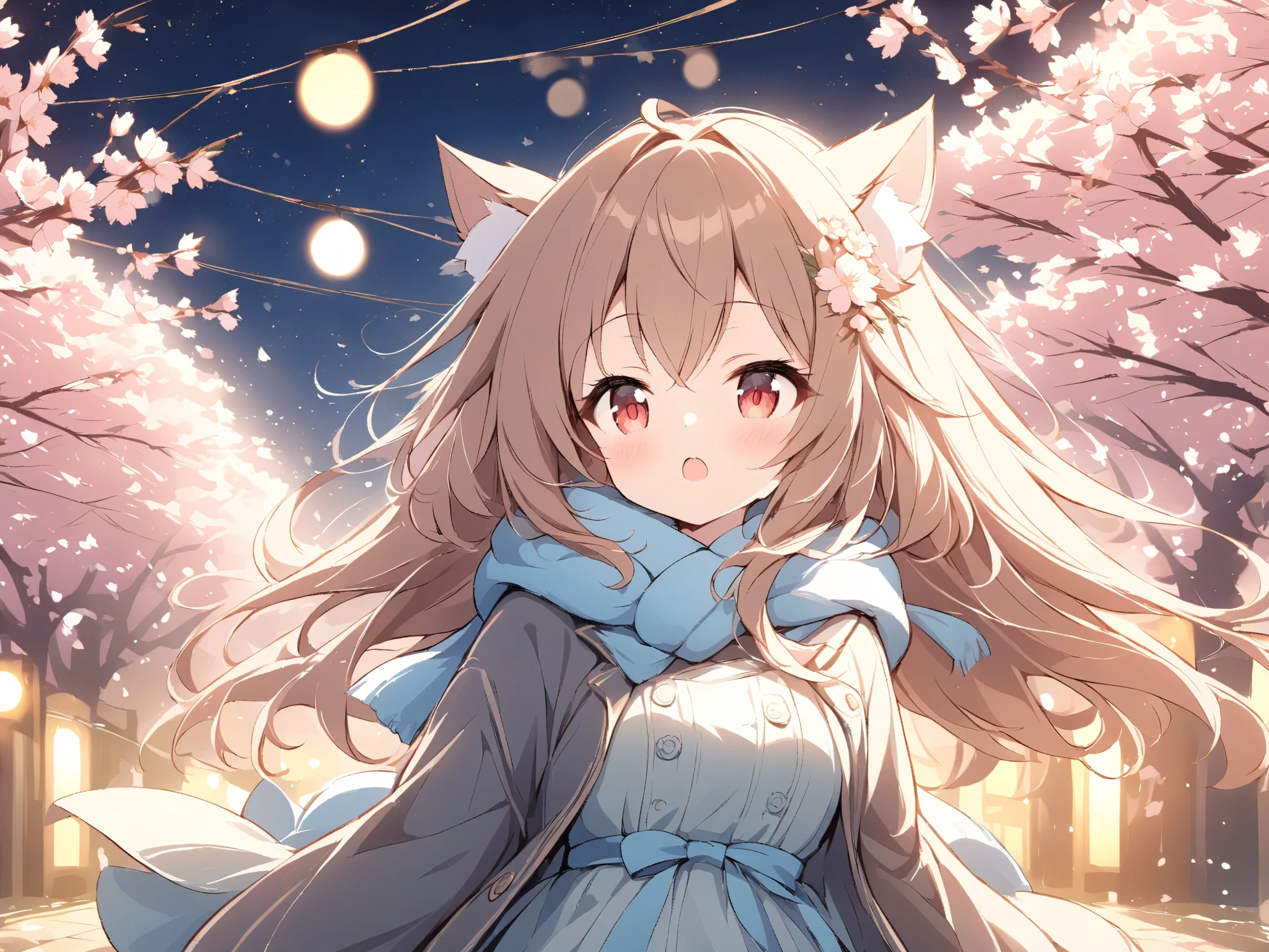 Rakifox,light line illustration,fantasy world,Cherry blossom trees at ...