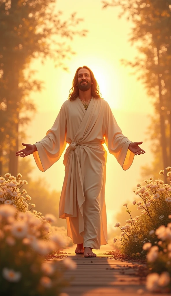 A serene and radiant image of Jesus with a warm and compassionate ...