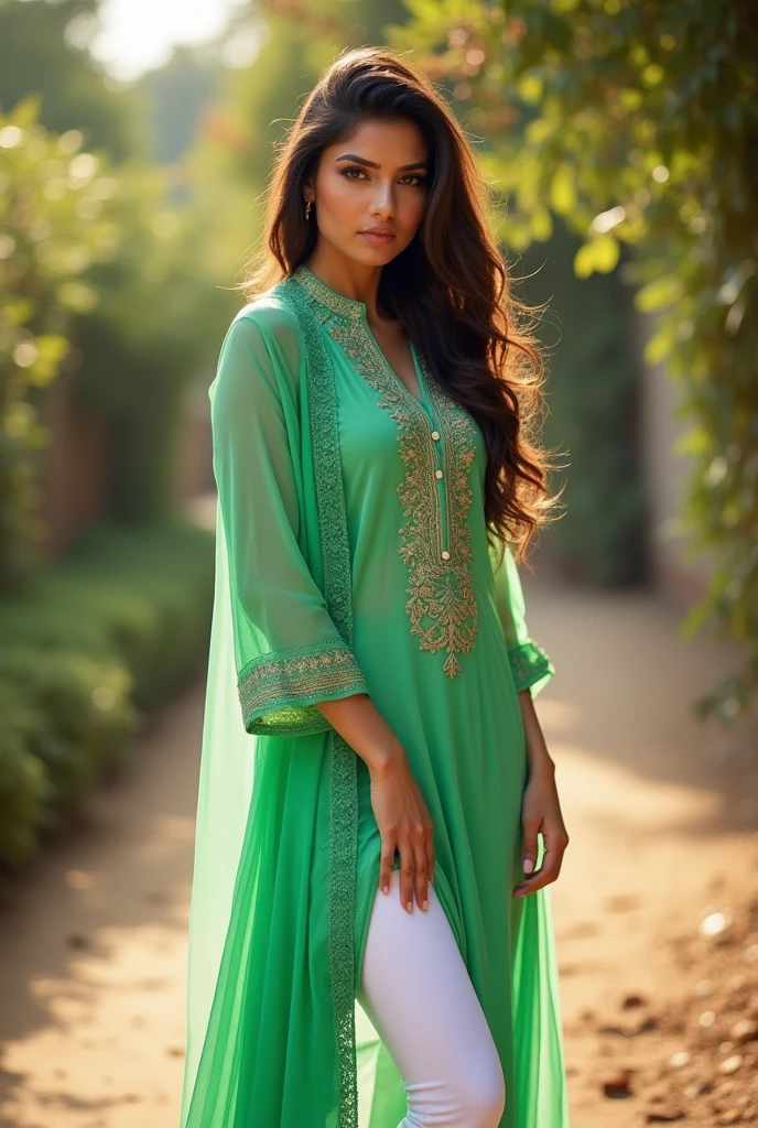 Anushka sharma hot green salwar kurti white tight leggings outdoor legs ...