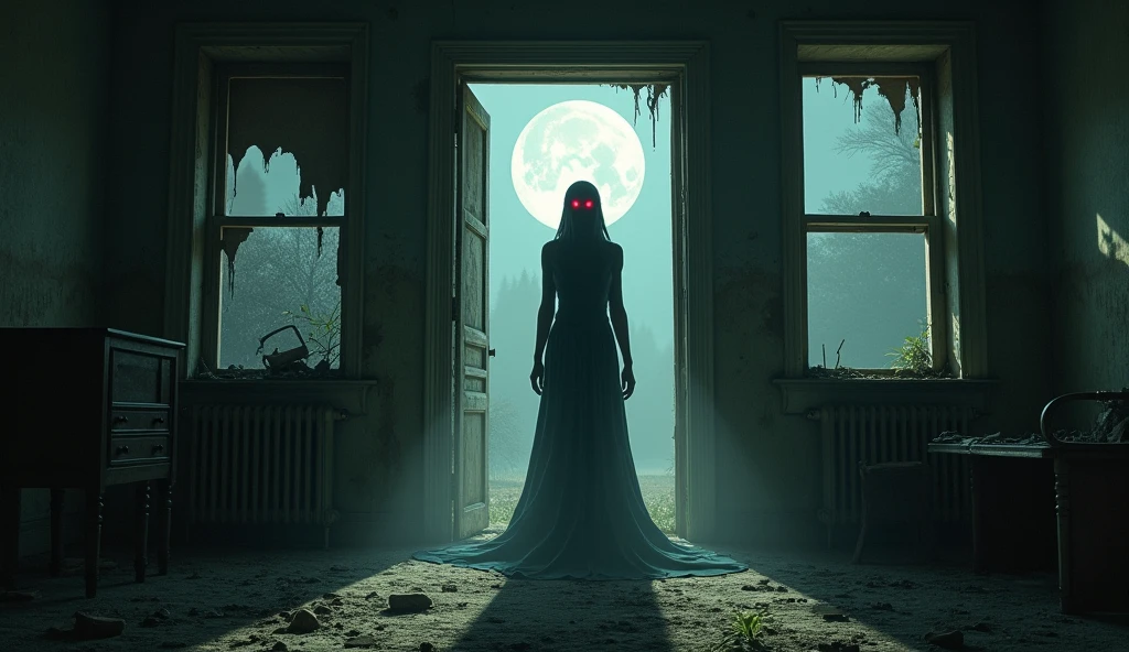 An indistinctly shaped creature , tall and thin, shrouded in undulating ...