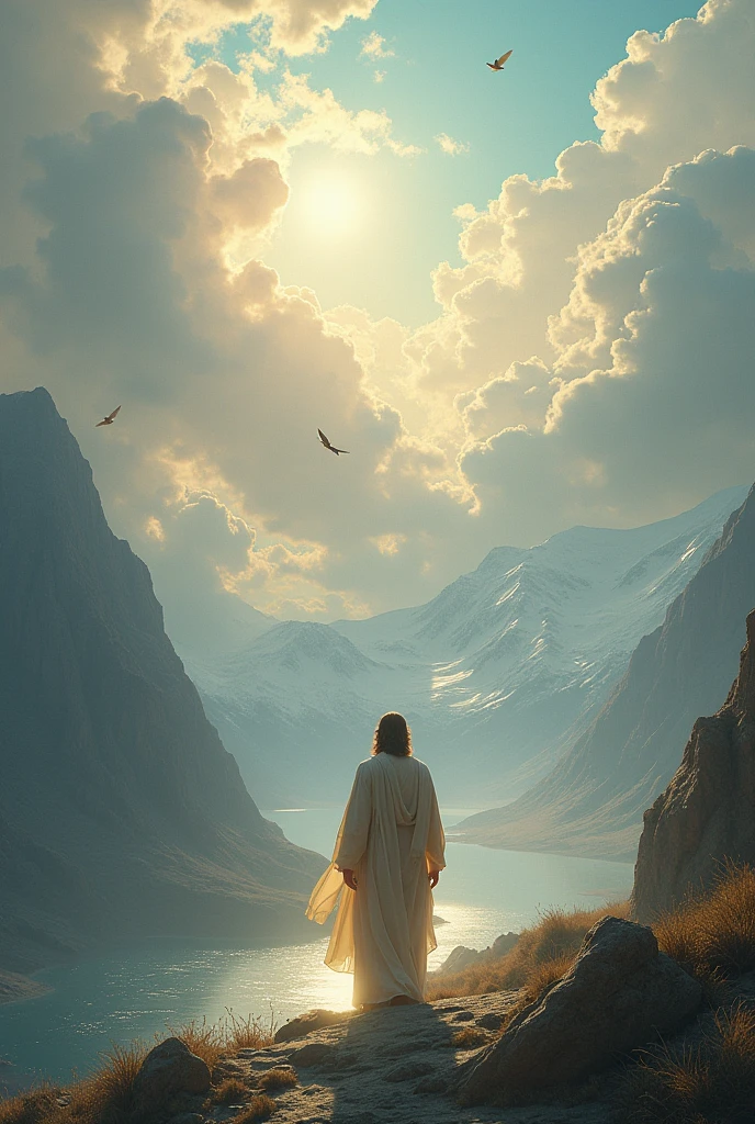 Epic realism, foto épica, Jesús en el reino de los cielos - SeaArt AI