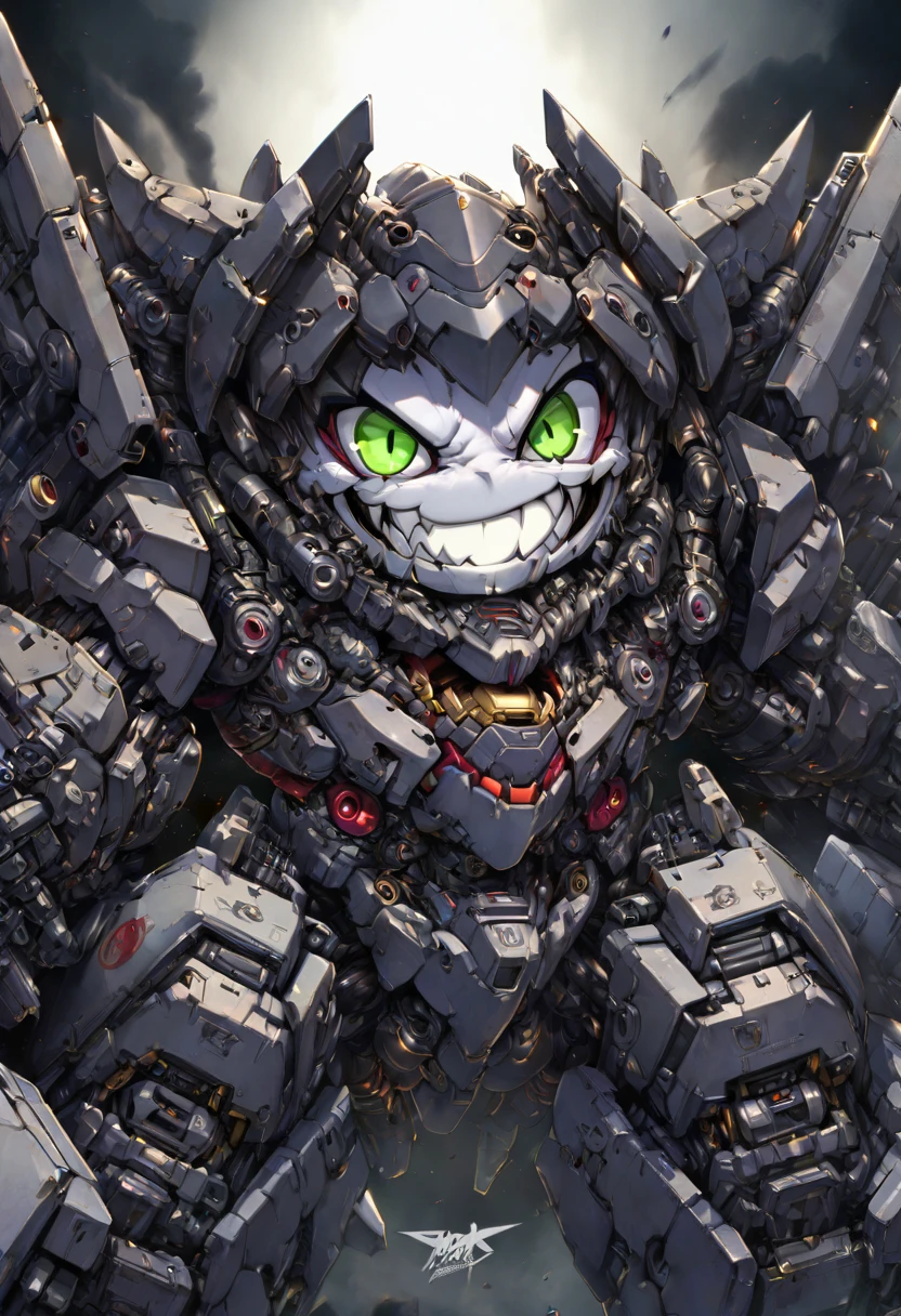 Chibi, super deformed, mecha, grin, evil smile, cool pose, ultra ...