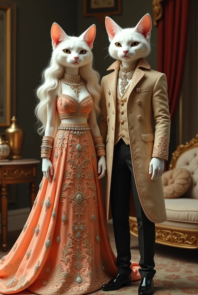 Imagine a cat in lehnga. The figure of cat should be like human girls ...