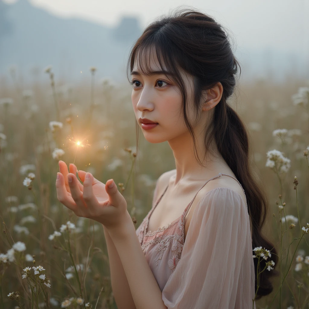 a dreamy, impressionistic portrait in a 9:16 format that merges the ...