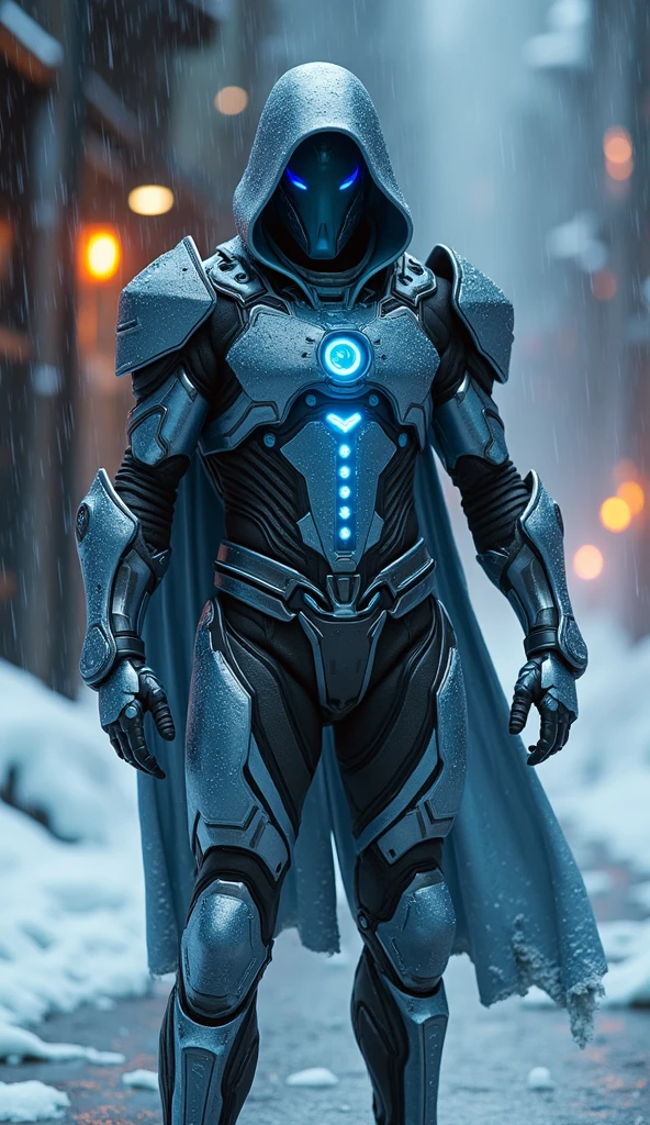 An ultra-realistic, original fusion of a cryogenic-themed hero and a ...