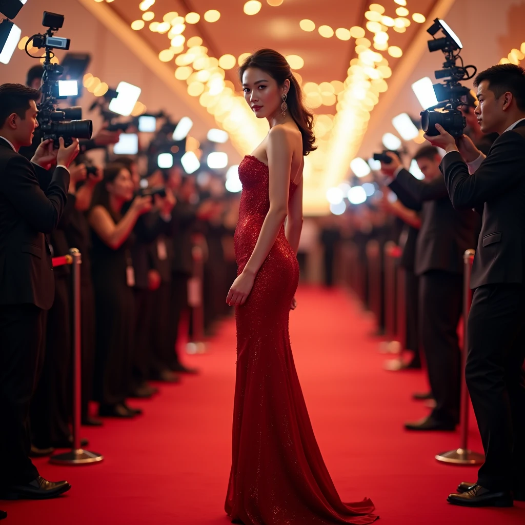An elegant red carpet event featuring a glamorous Korean female ...