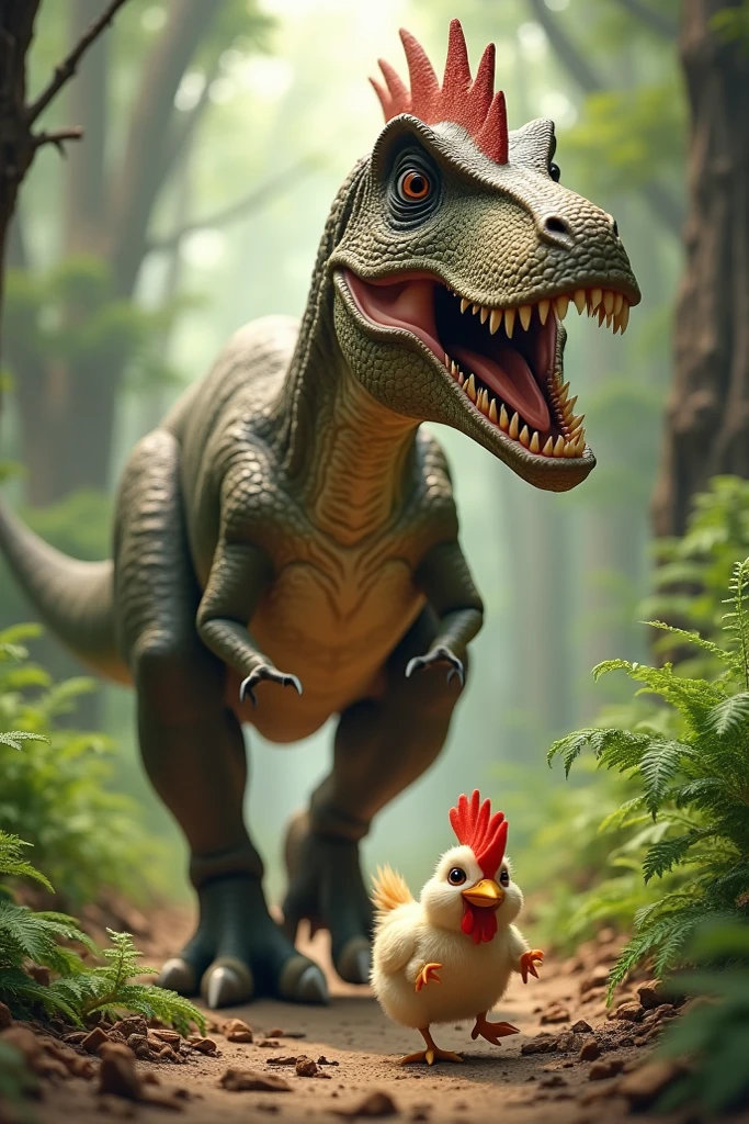 A T-rex running with a hen, best friends - SeaArt AI