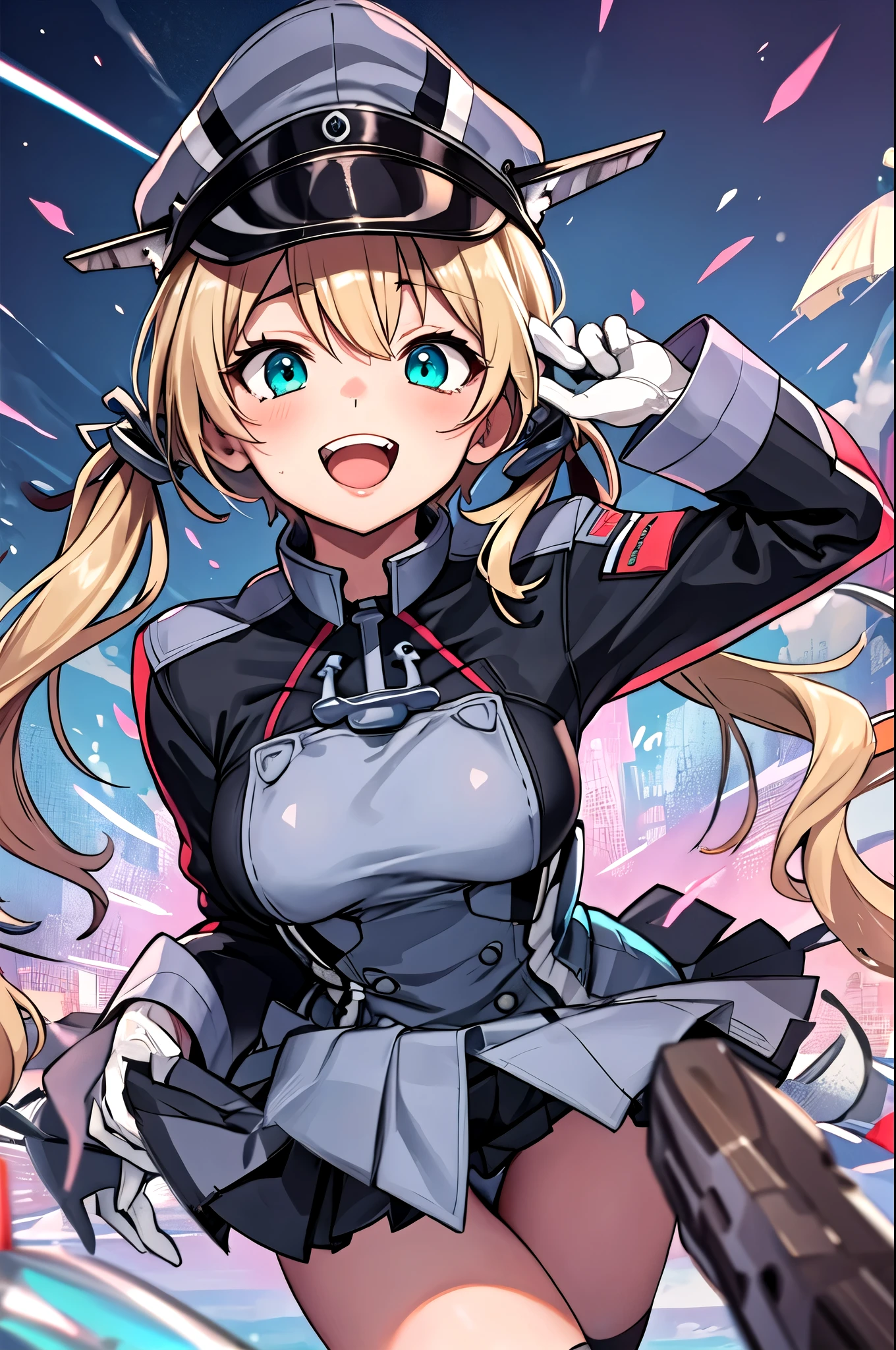 Anime girl with a gun in her hand and a hat on（Prince Eugen ( office ...