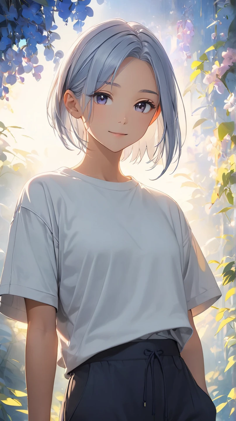 Short, slightly tousled light gray hair with a faint bluish tint - SeaArt AI