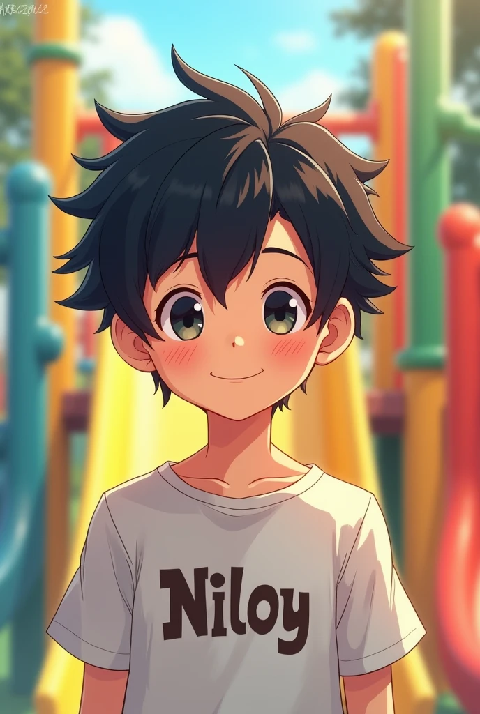 Create a image of "A 18 years cute anime boy smile face, black hair ...
