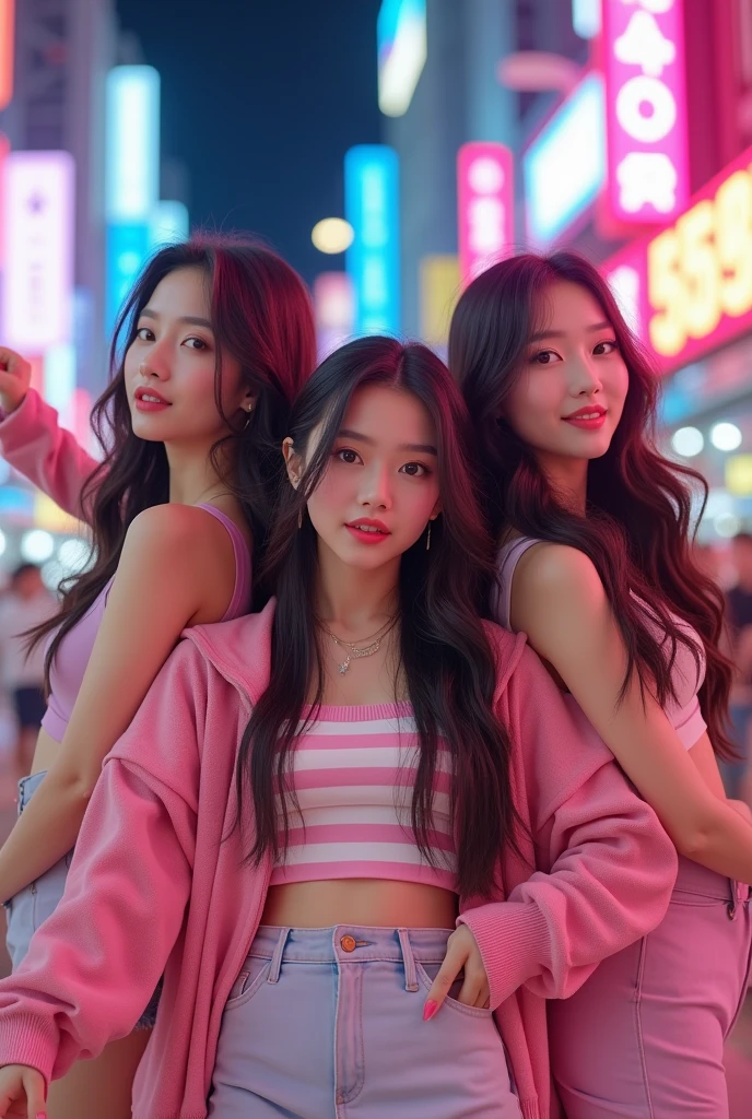 A kpop cute themed group with 3 girls realistic - SeaArt AI