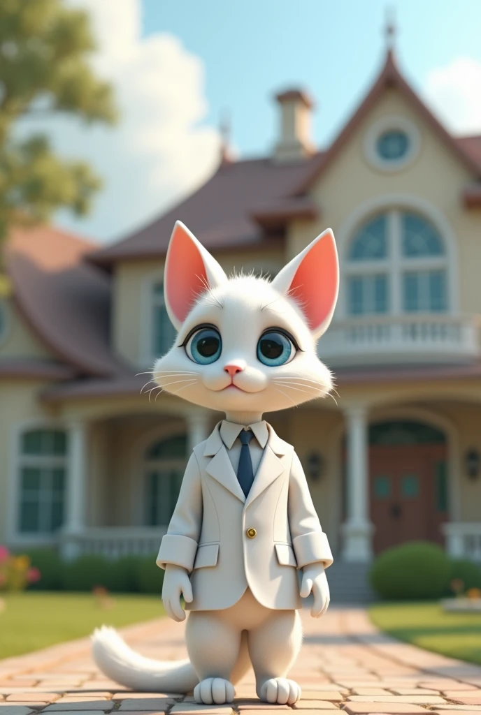 Disney Pixar 3D animation, a beautiful skinny white cat with blue eyes ...