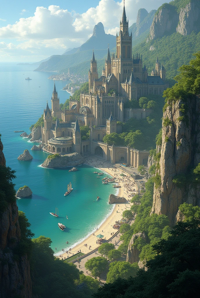 Beautiful, massive Elven coastal City with port, and surrounding ...