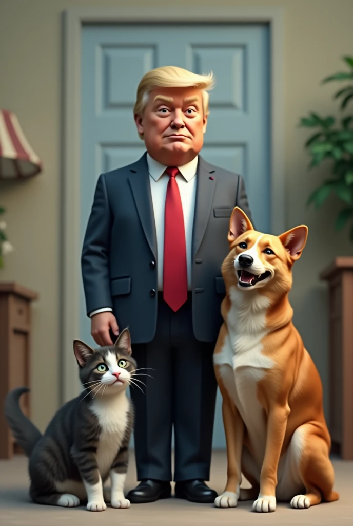 Donald Trump and a cat and dog - SeaArt AI