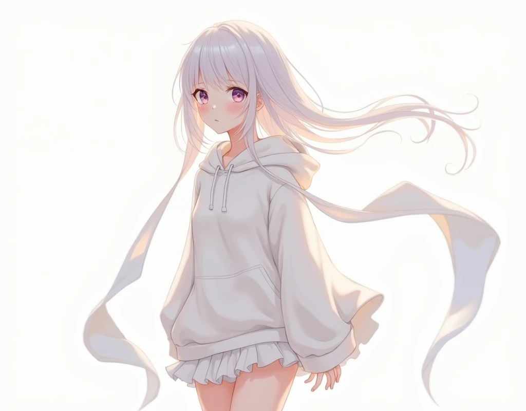 In a white hoodie, Anime girl wearing a short white check skirt over ...