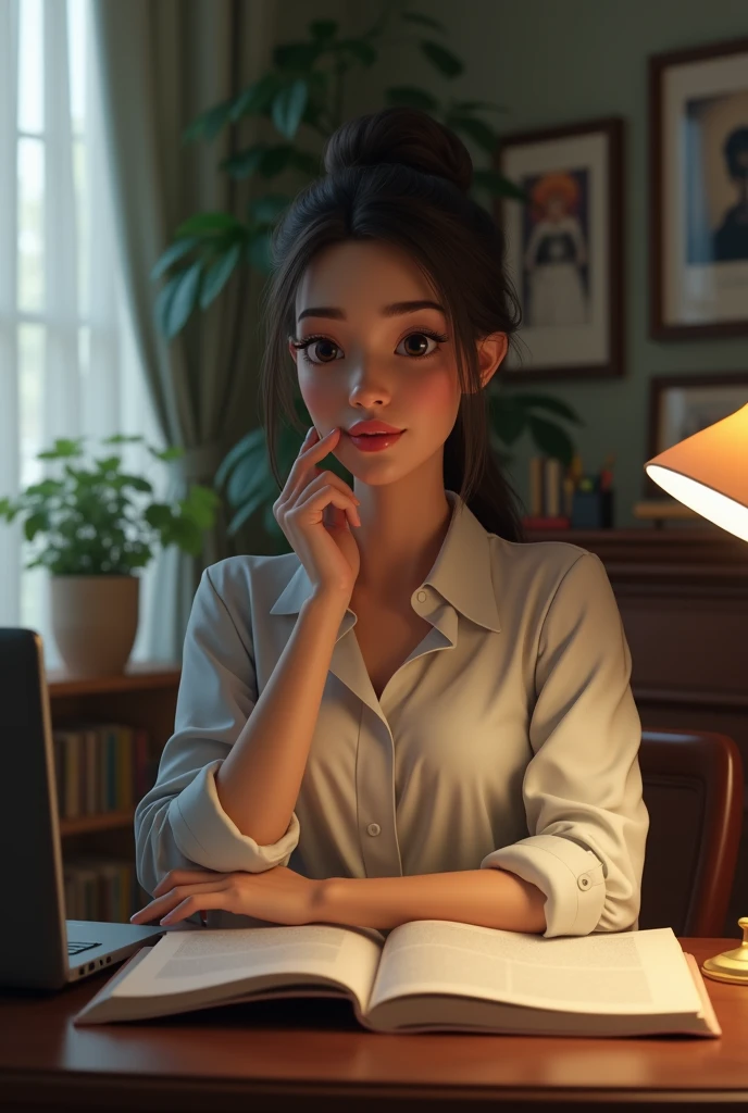 A lady with book and laptop - SeaArt AI