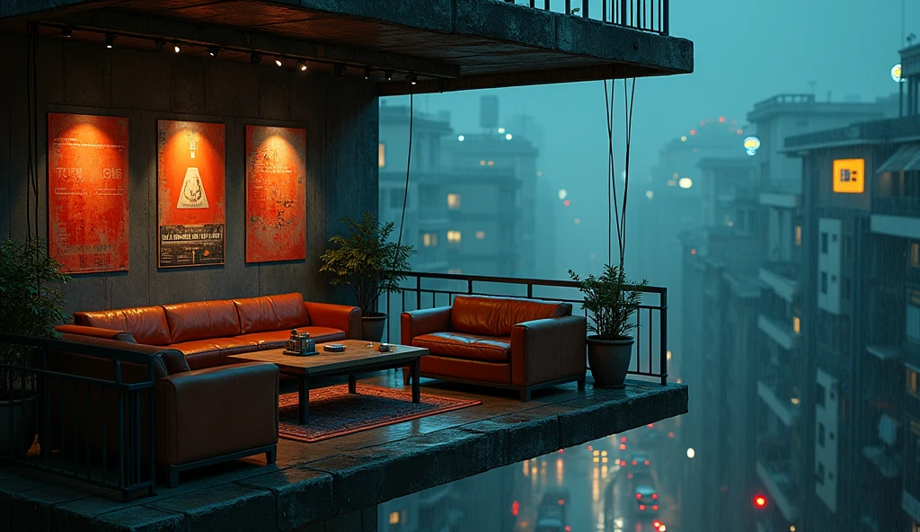 Exterior top view of a very old Cyberpunk pended isolated and long ...