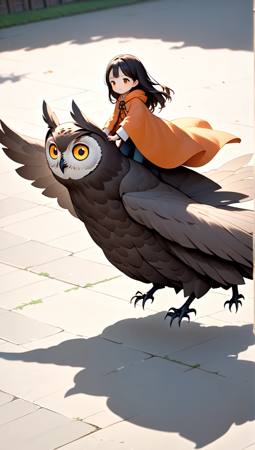 （Shadow of the Flying Owl:Shadow of an Owl on the Ground），Girl riding a ...