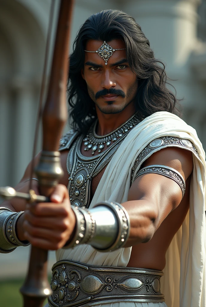 Arjun silver jewellery armour white cloth moustache black hair bow ...