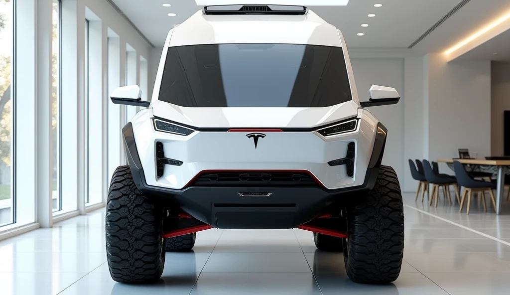 High-resolution rendering of a futuristic white and red Tesla Motorhome ...