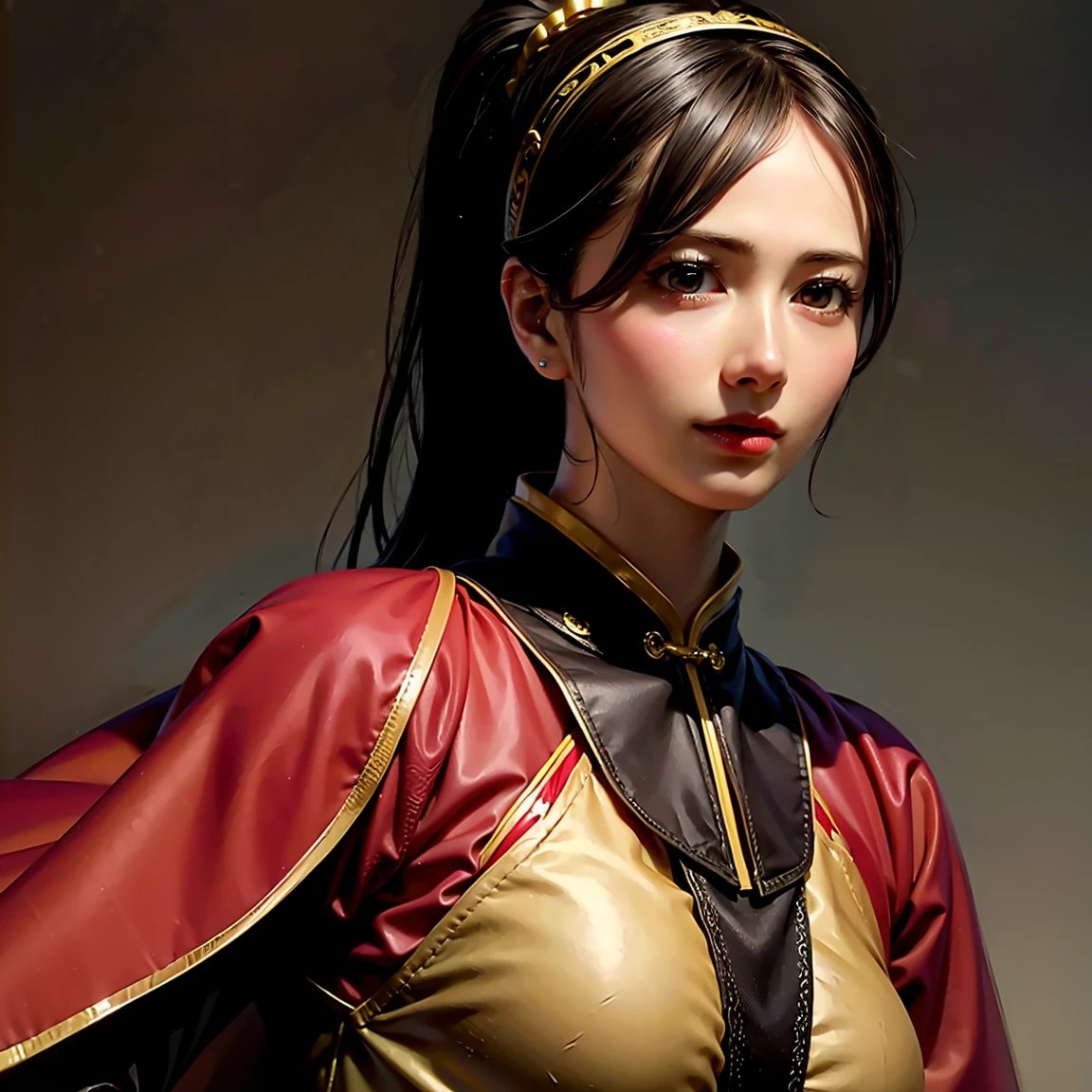 A woman wearing red armor and a red cloak,(Masterpiece :1.2, best ...