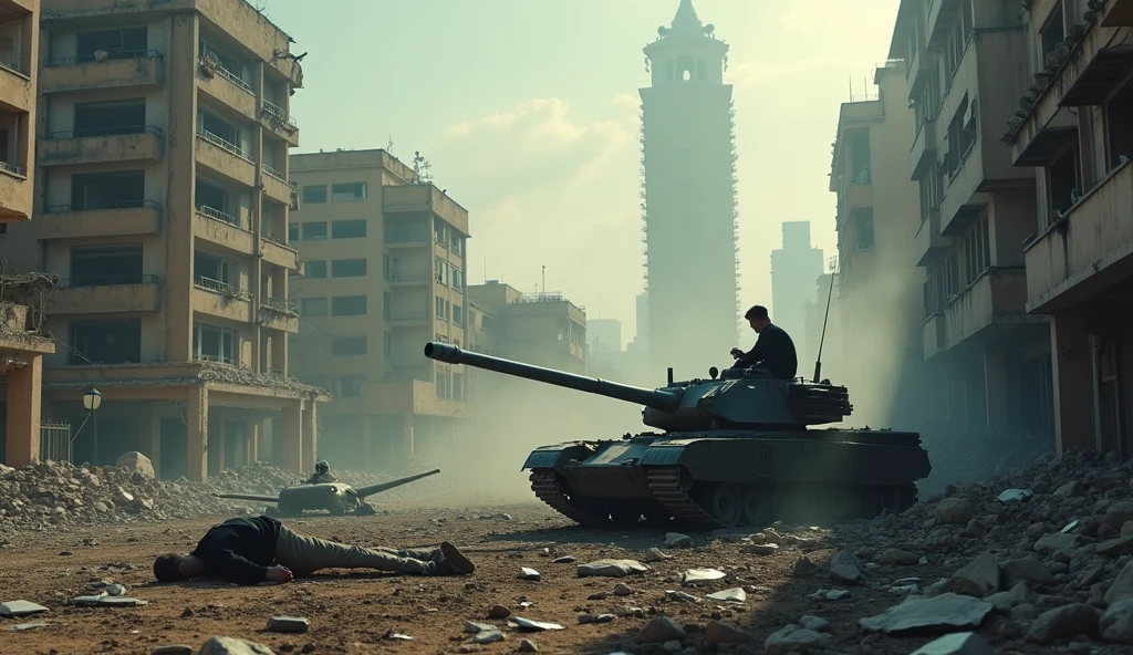 Movie scene, scene of devastation, building collapsed, building ...