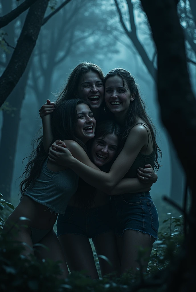 4Friends horrified with fear at night of, scared and trembling with ...