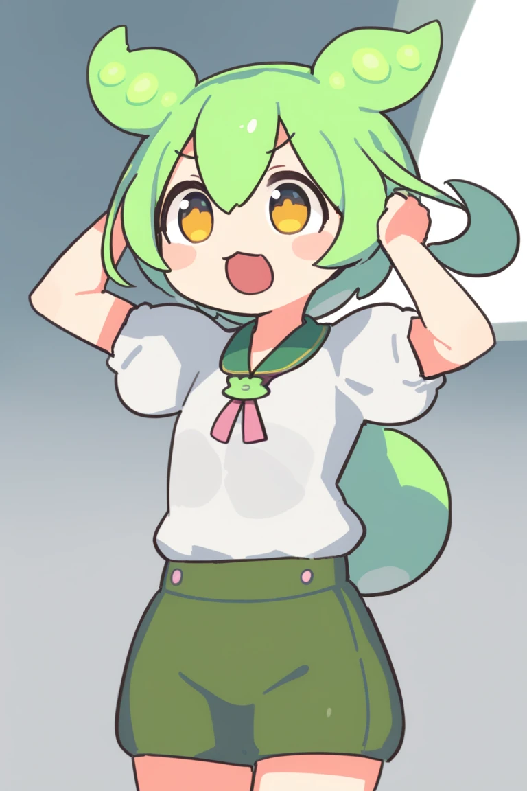 one girl,Zundamon, voice box with a loose jaw , green hanging shorts ...