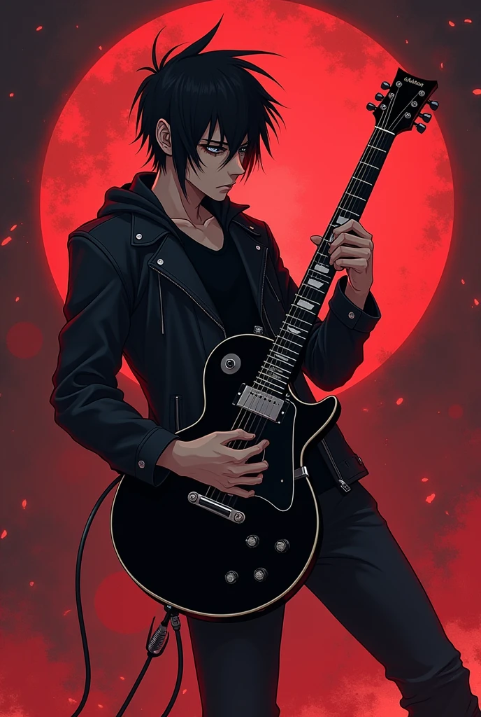Anime style Angry anime guitar player male emo black guitar 5150 amp ...