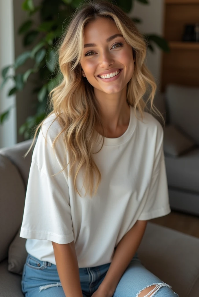 Coy smile Full body blonde lady perfect body a self-assured woman with ...