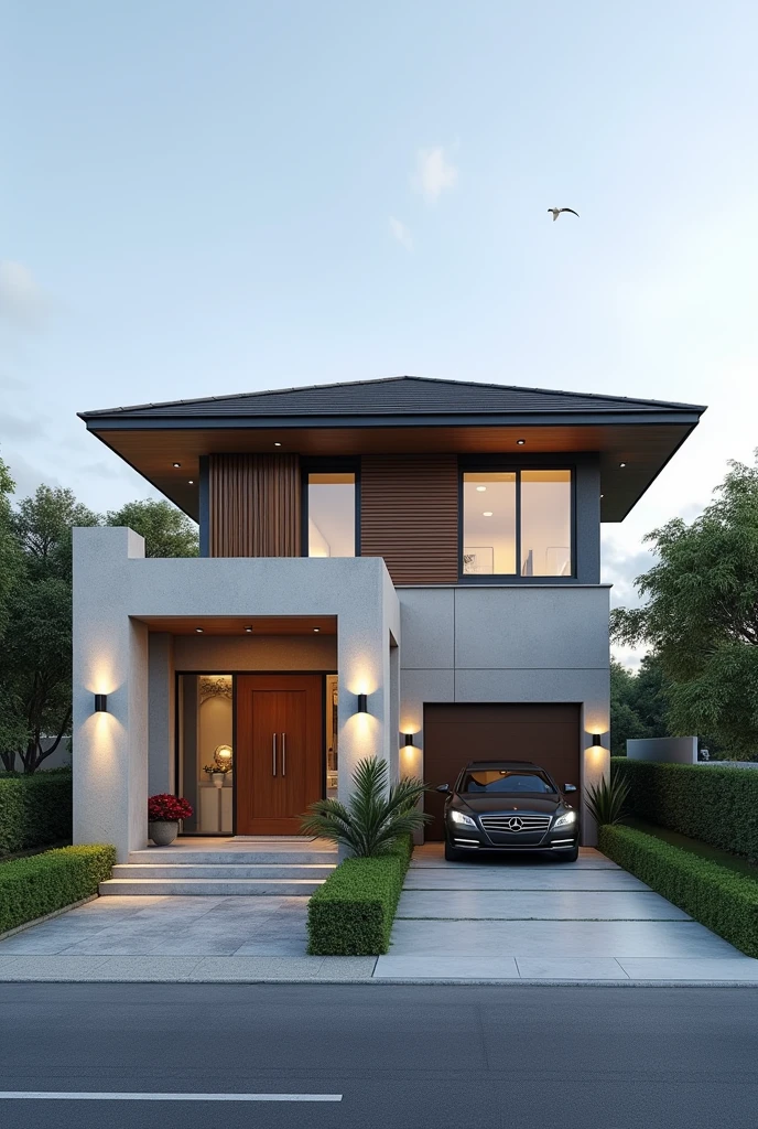 Limas roof house, 1 floor, car garage, real, real house. modern - SeaArt AI