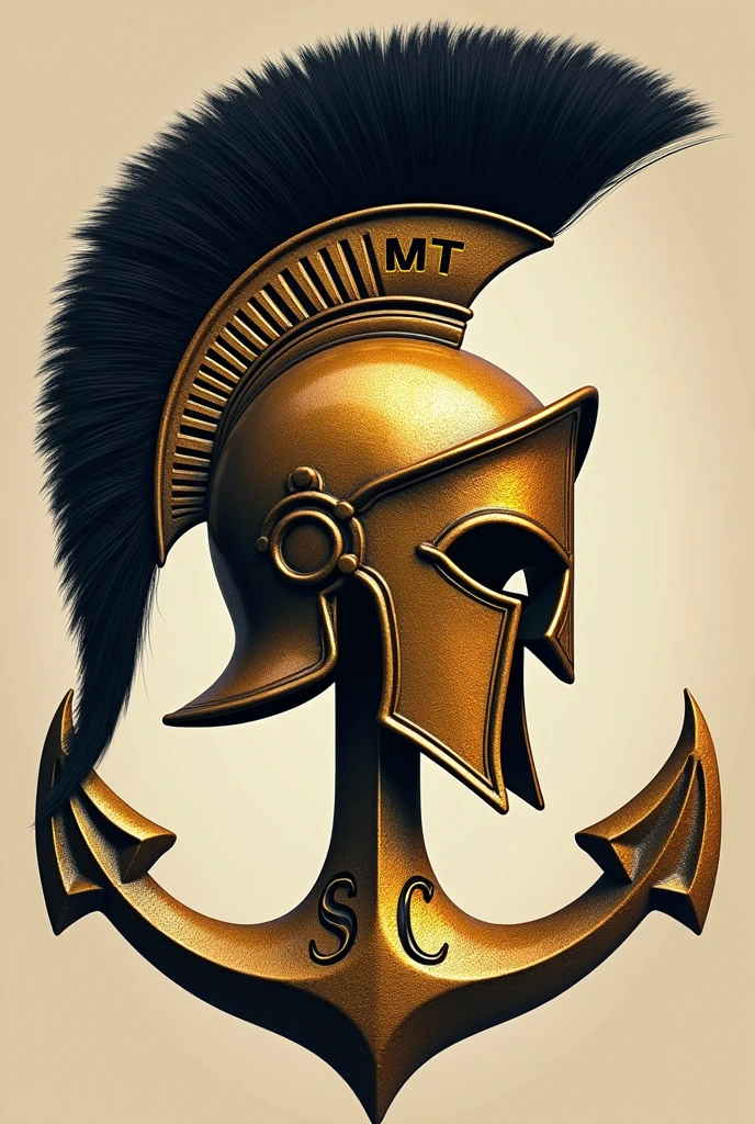 Casque spartiate avec des ailes noir a l'arrière.Derriere une ancre de ...