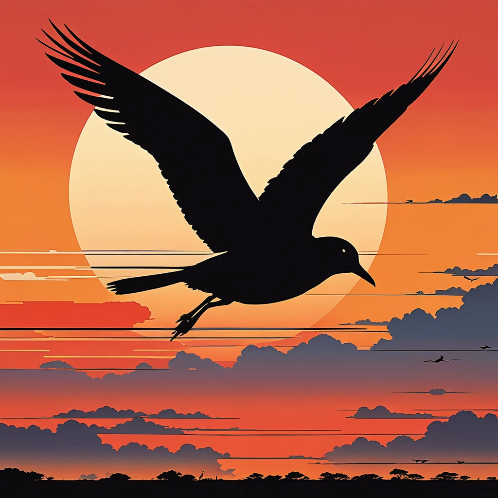 (a beautiful flying bird silhouette,bird flying against the sunset ...