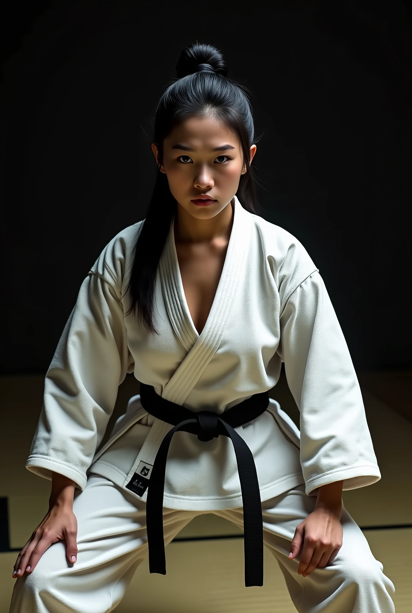 Arafed woman in a white kimono sitting on a mat - SeaArt AI