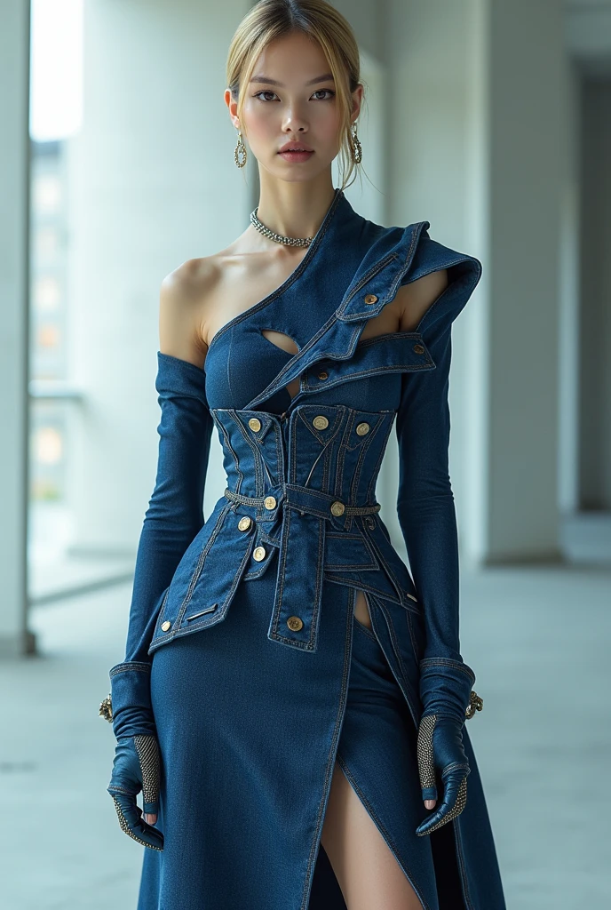 Avant garde , denim, full body , avant garde, asymmetrical corset ...