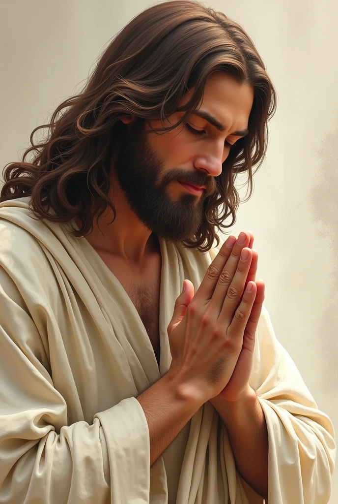 An illustration of Jesus Christ in a prayerful posture. Please ensure ...