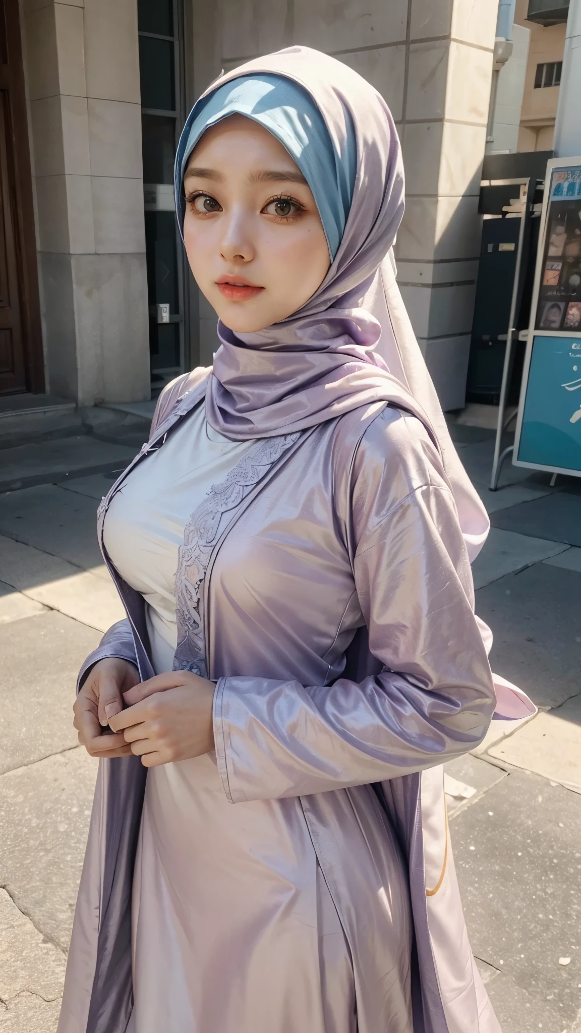 Arafed woman in a purple hijab and a white shirt - SeaArt AI
