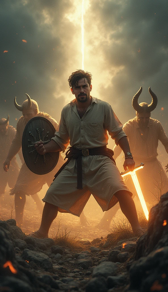 “A dramatic and symbolic depiction of a person fighting against sin ...