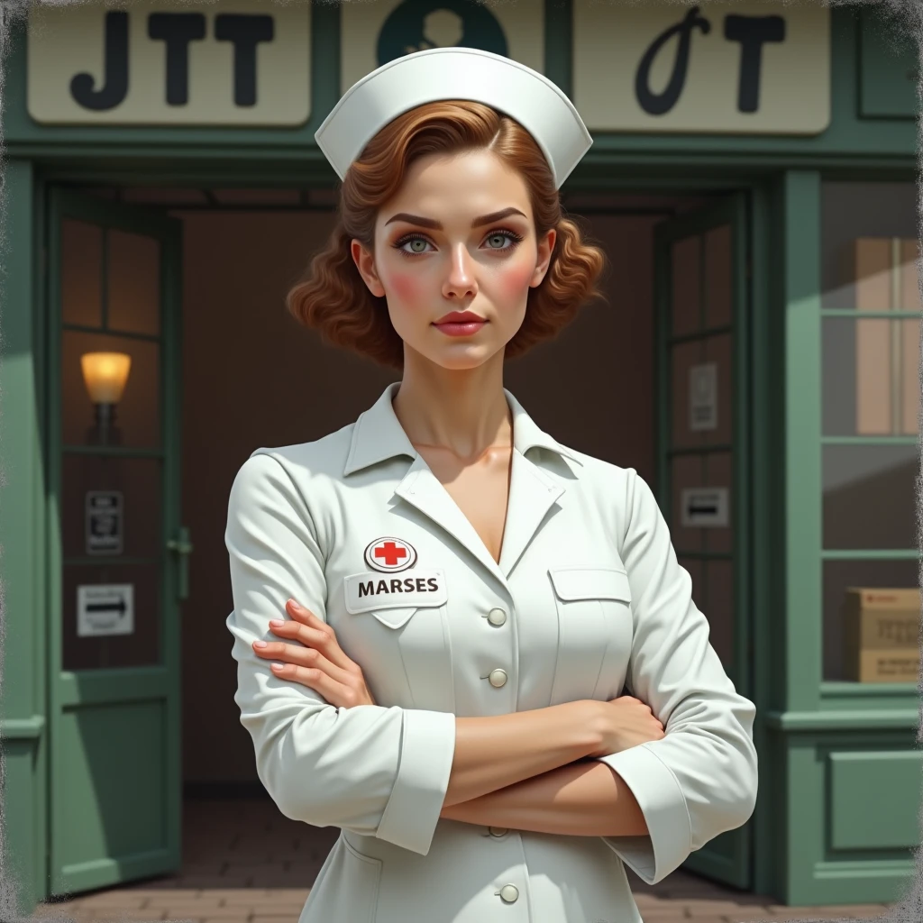 Madame Curie in the form of a nurse、The name tag on her chest is ...