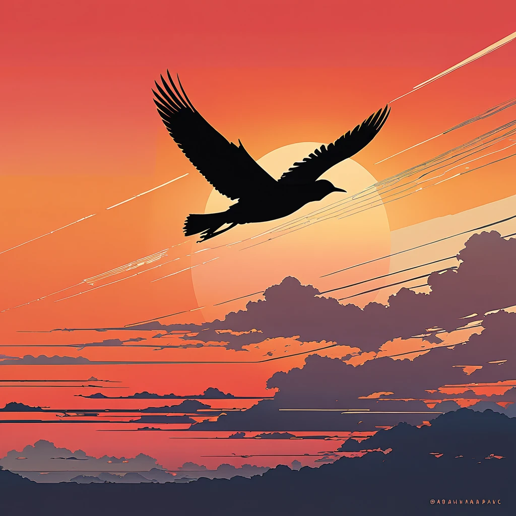 (a beautiful flying bird silhouette, bird flying against the sunset ...