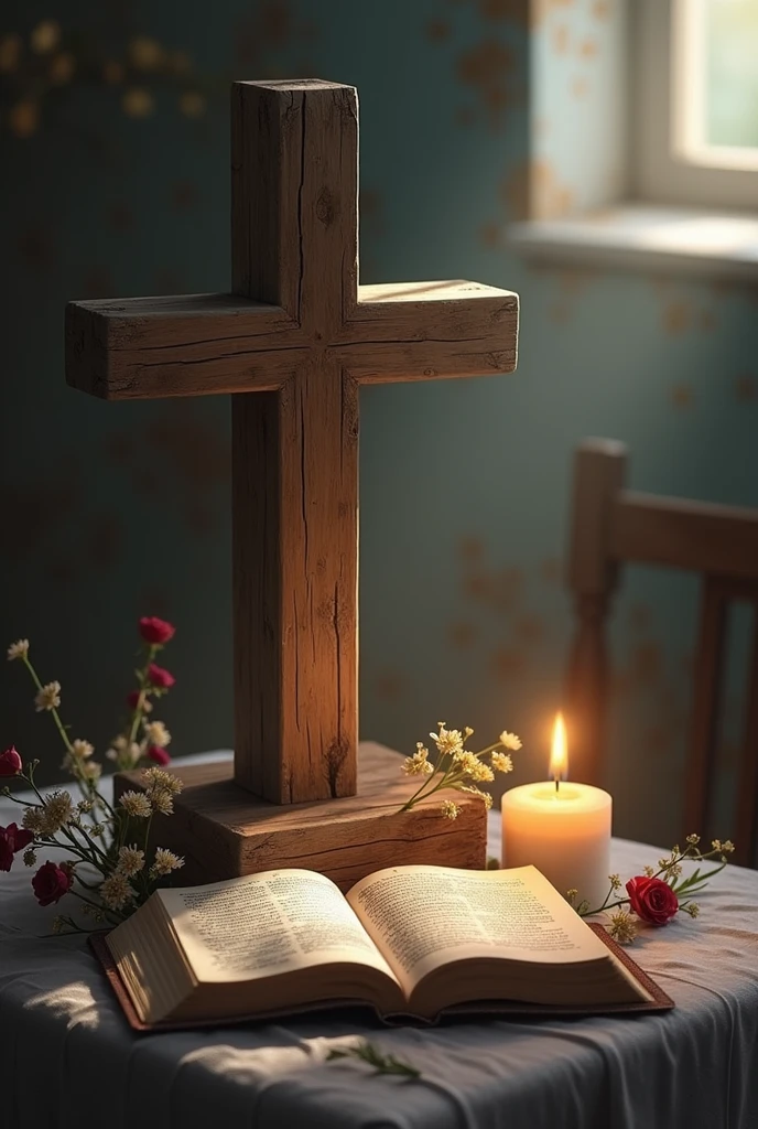 Cross, Candle, Light, Bible, Faith, Hope, Peace, Grace, Wick - SeaArt AI